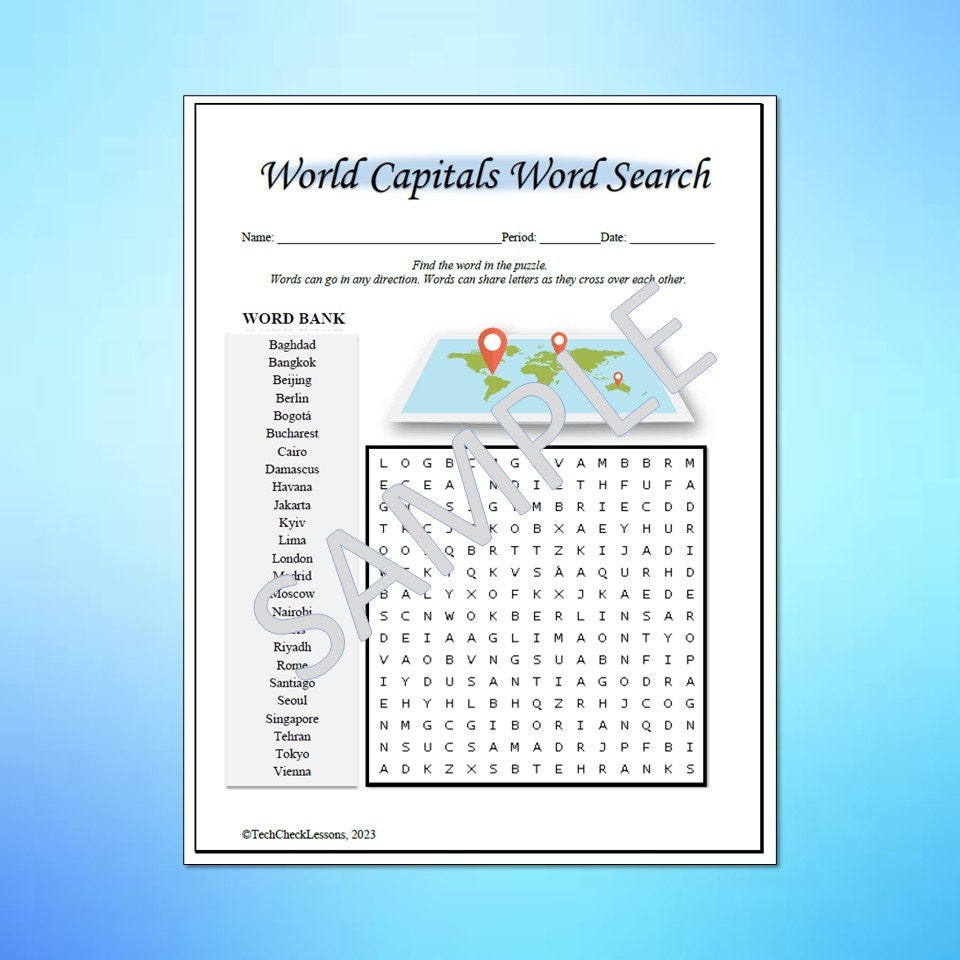 World Capitals Word Search - DIGITAL DOWNLOAD - Etsy