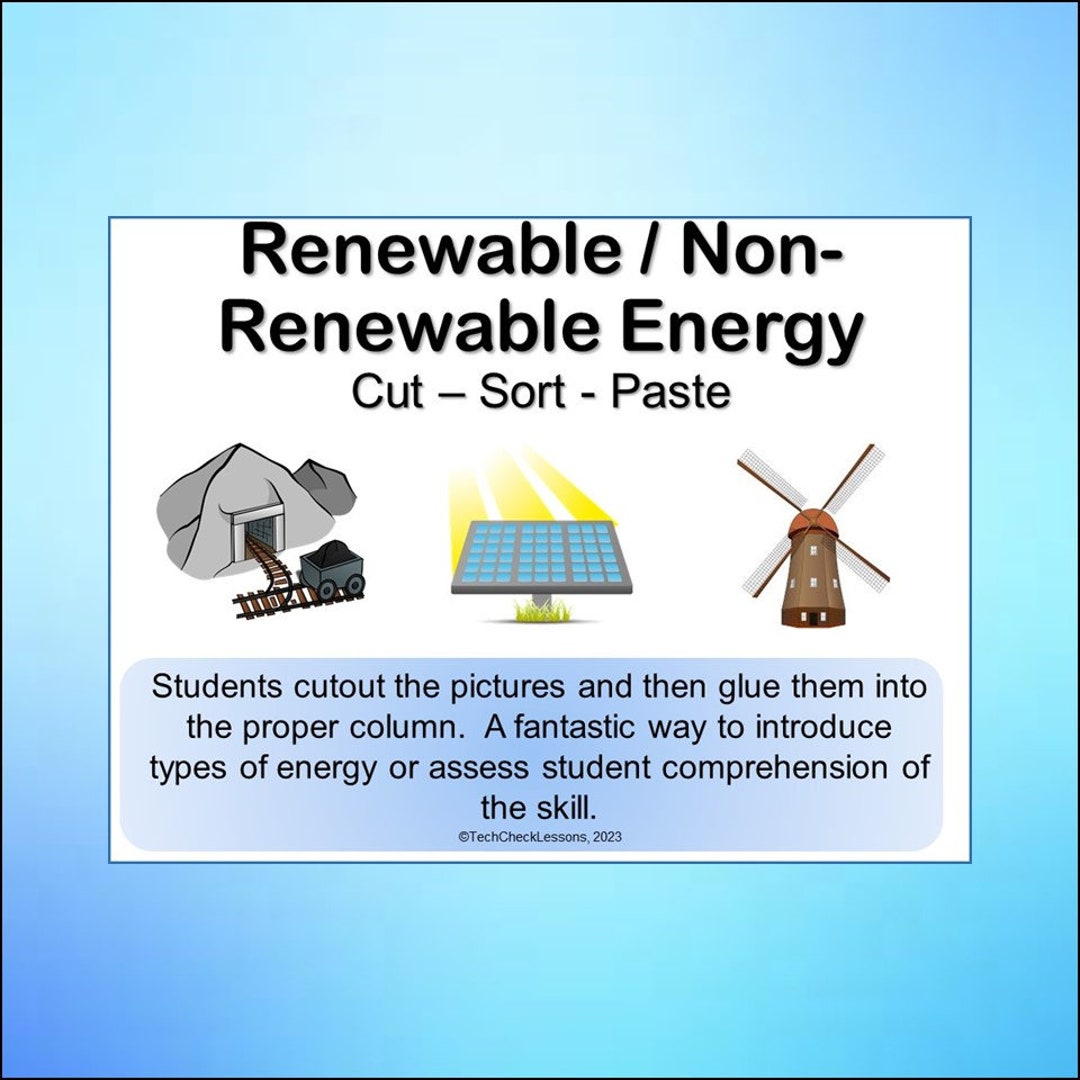 Renewable / Non-renewable Energy Science Cut Sort & Paste Worksheet ...