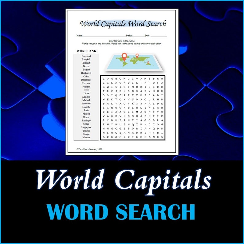 World Capitals Word Search - DIGITAL DOWNLOAD - Etsy