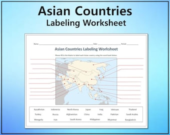 Asian Countries Labeling Worksheet - Geography Editable DIGITAL ...
