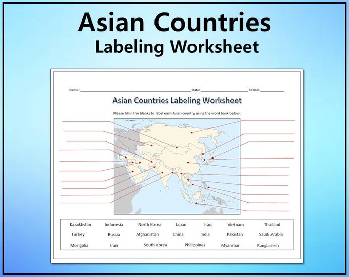 Asian Countries Labeling Worksheet - Geography Editable DIGITAL ...