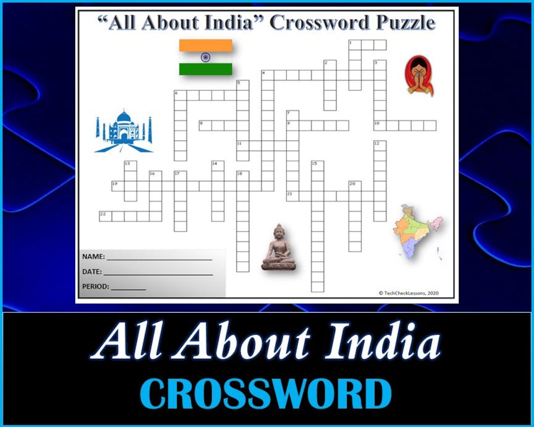 All About India - Crossword Puzzle Worksheet - DIGITAL DOWNLOAD - Etsy