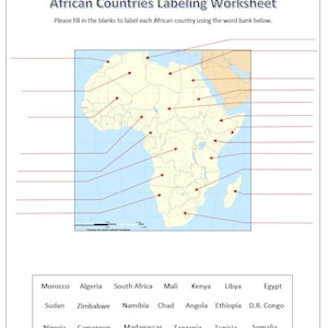 African Countries Labeling Worksheet - Geography Editable DIGITAL ...