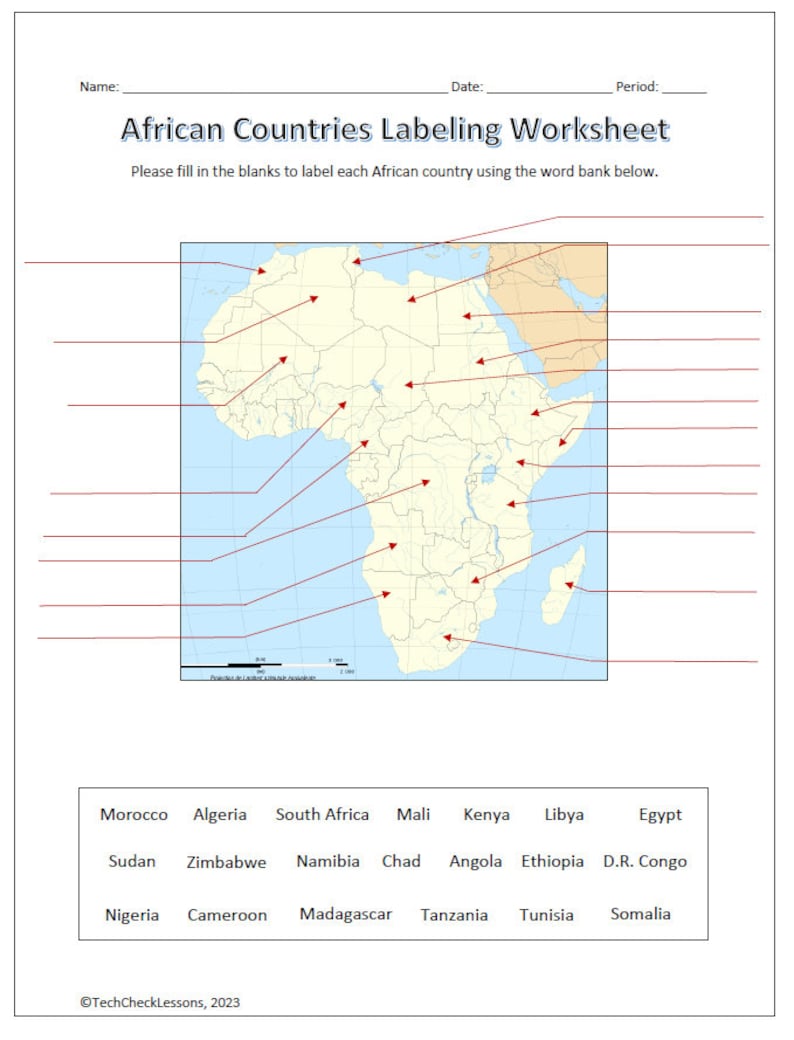 African Countries Labeling Worksheet - Geography Editable DIGITAL ...