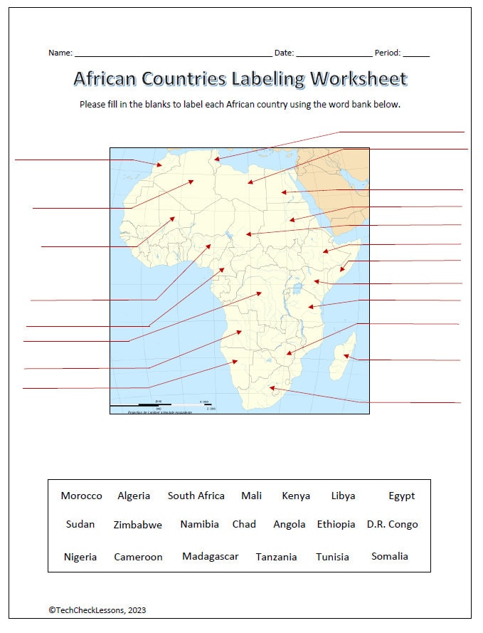 African Countries Labeling Worksheet - Geography Editable DIGITAL ...