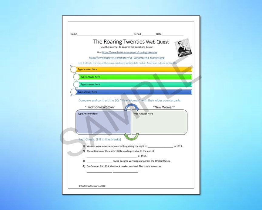 1920s Worksheet The Roaring Twenties (20s) Social Studies Webquest