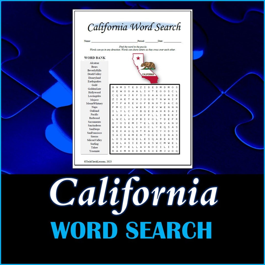 California Word Search DIGITAL DOWNLOAD United States - Etsy