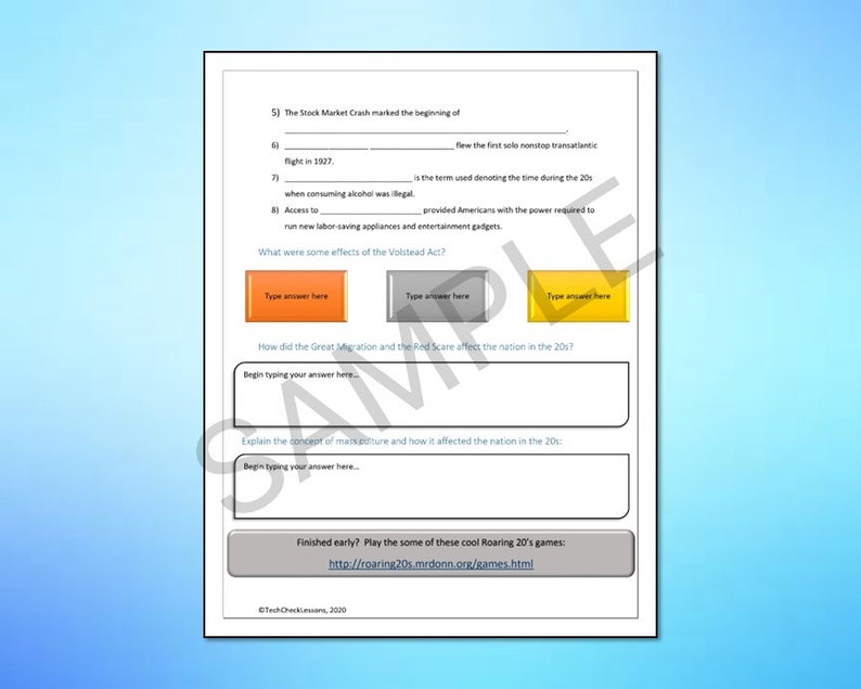 The Roaring Twenties (20s) Social Studies Webquest Internet Activity ...