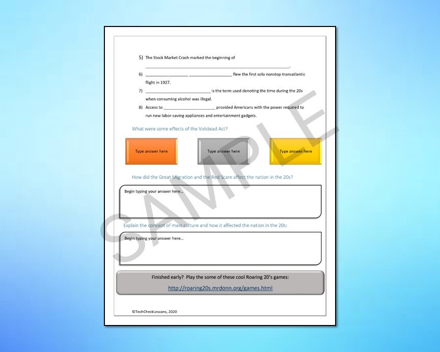 The Roaring Twenties (20s) Social Studies Webquest Internet Activity ...