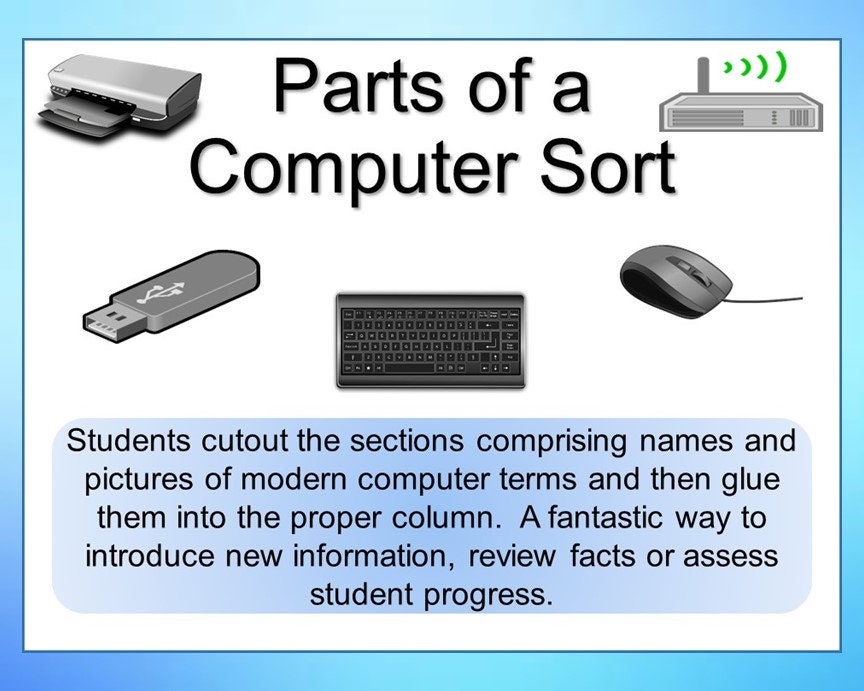 Computer Parts Cut, Sort and Paste Graphic Organizer Editable DIGITAL ...