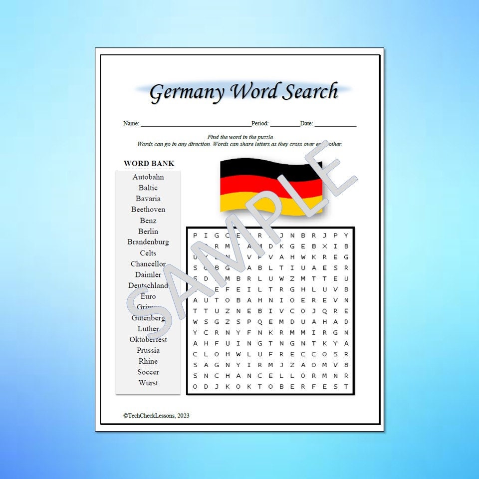 All About Germany Word Search DIGITAL DOWNLOAD - Etsy