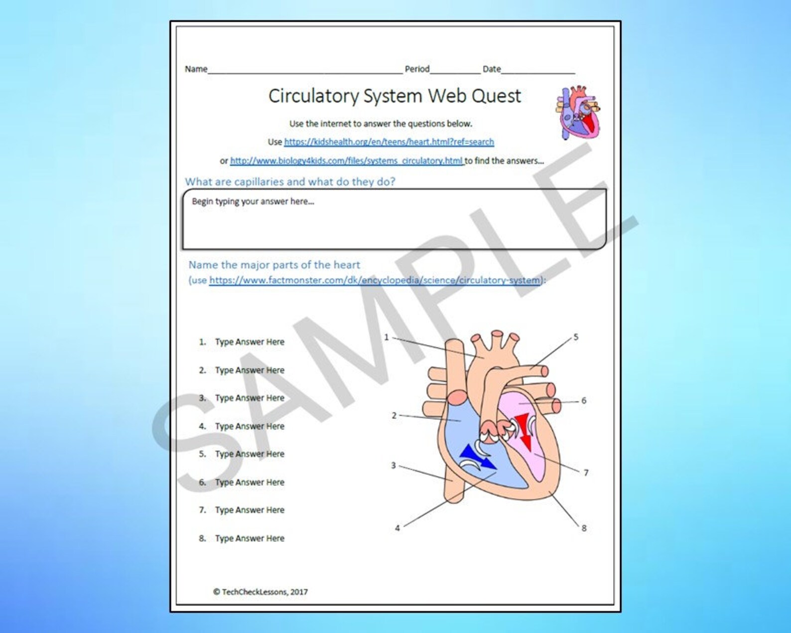 Circulatory System Science Webquest Internet Activity - Editable ...