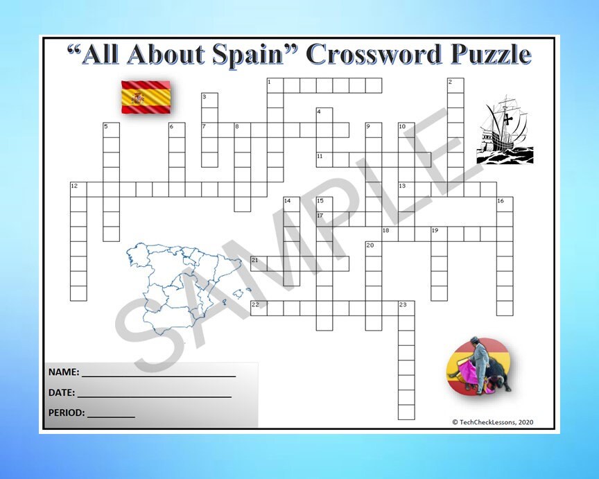 All About Spain - Crossword Puzzle Worksheet - DIGITAL DOWNLOAD - Etsy