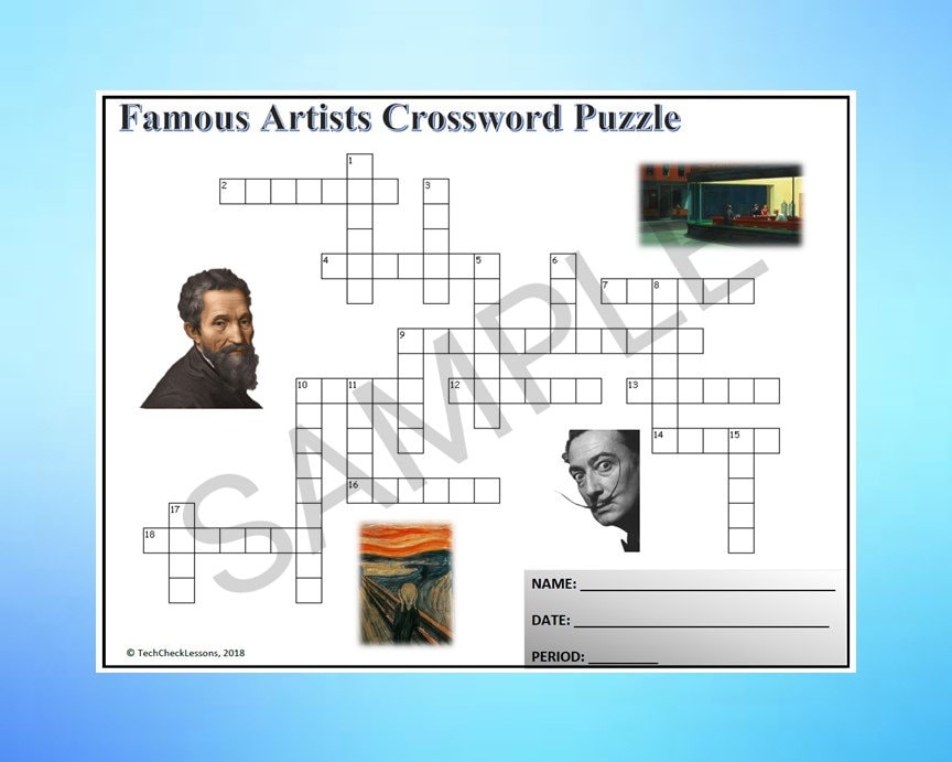 Famous Artists Crossword Puzzle Worksheet DIGITAL DOWNLOAD - Etsy