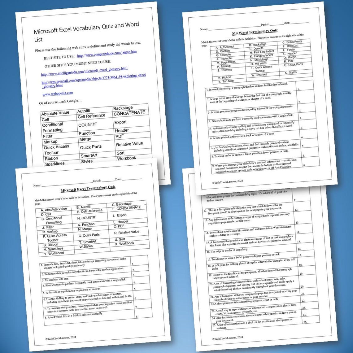 6 Computer & Microsoft Office Vocabulary Quizzes - Editable Bundle - Etsy