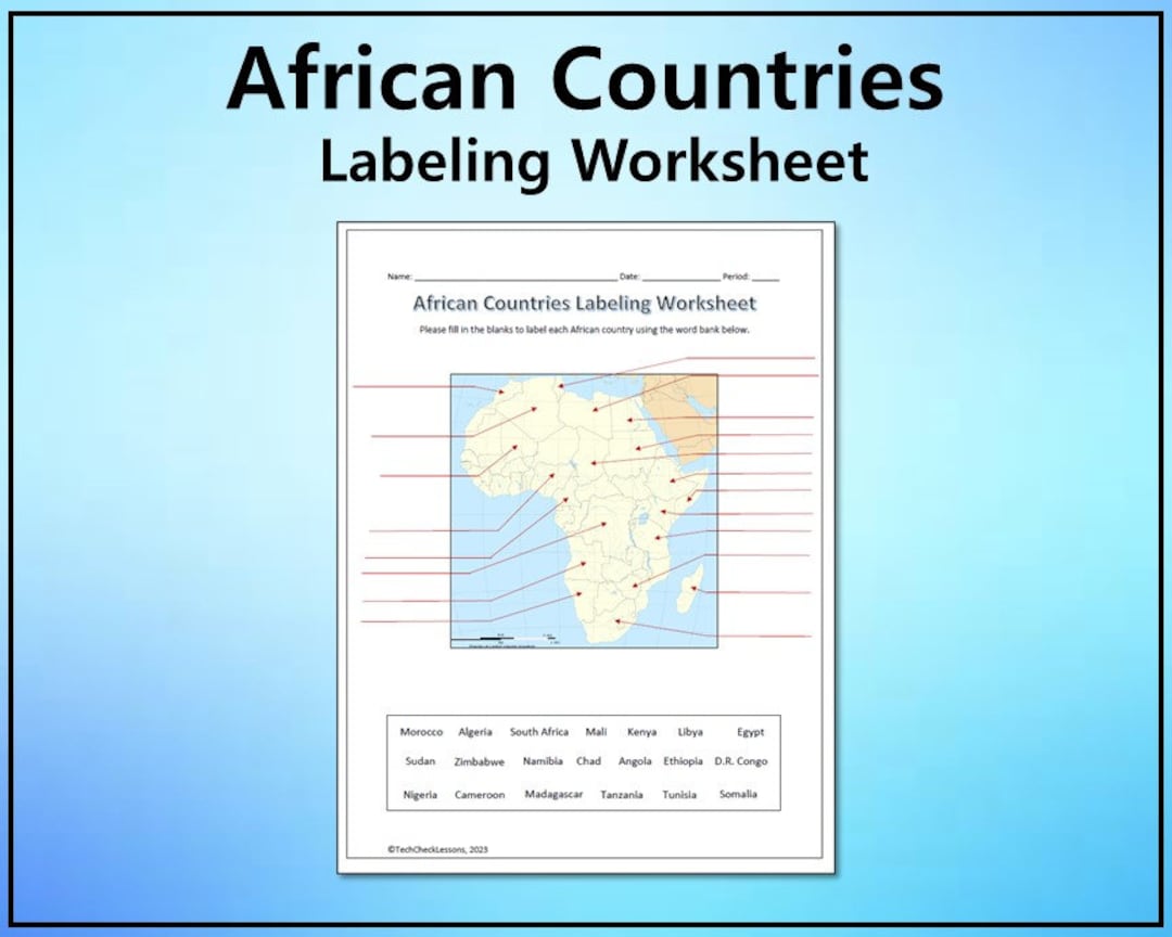 African Countries Labeling Worksheet - Geography Editable DIGITAL ...