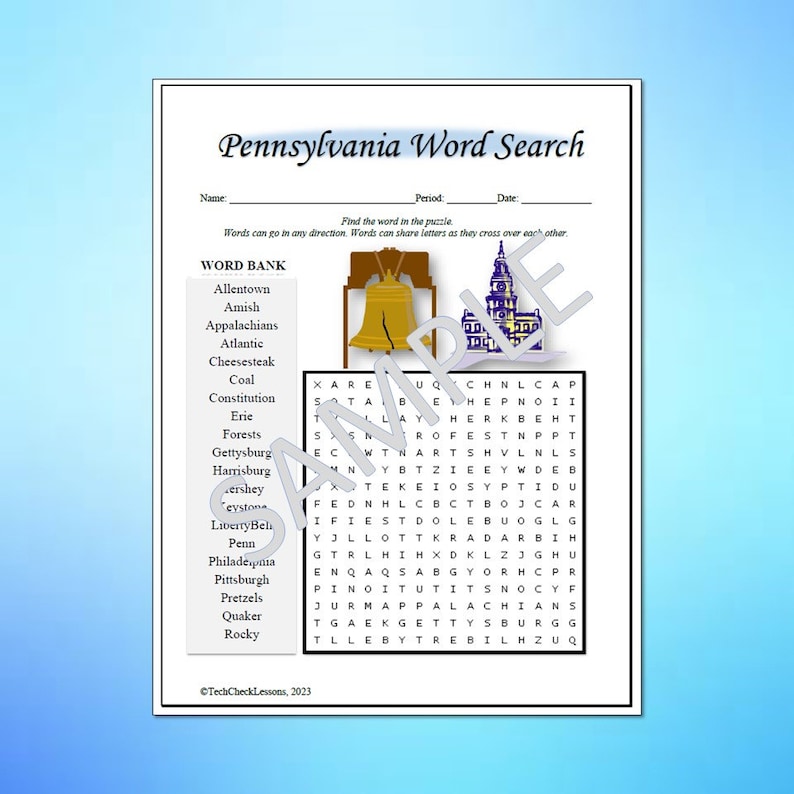 Pennsylvania Word Search Puzzle DIGITAL DOWNLOAD United - Etsy