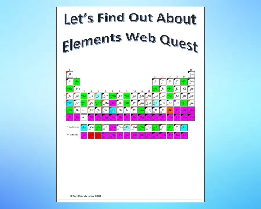 Elements & Periodic Table Webquest - Science Internet Activity ...
