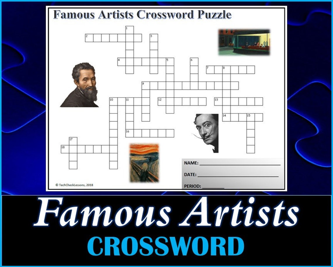 Famous Artists Crossword Puzzle Worksheet DIGITAL DOWNLOAD - Etsy