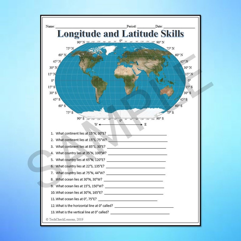 Longitude and Latitude Practice Labeling Worksheet - Editable DIGITAL ...