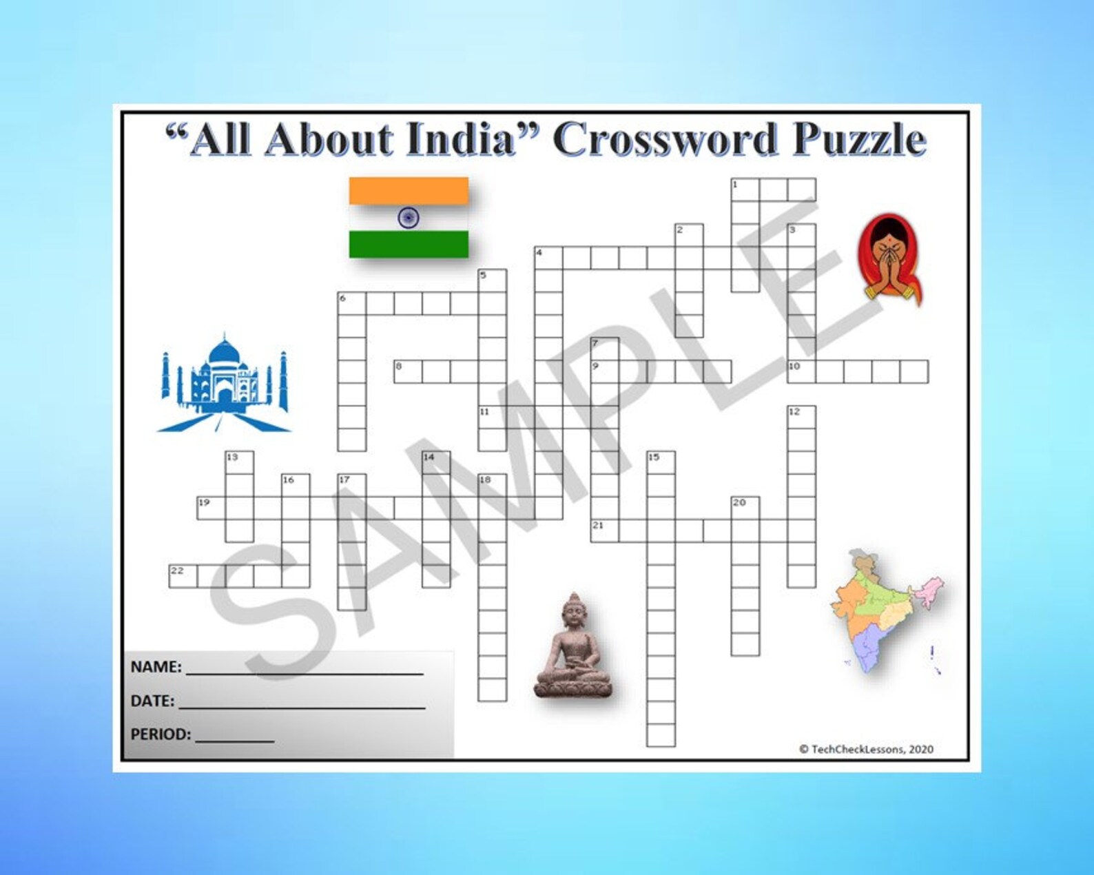 All About India - Crossword Puzzle Worksheet - DIGITAL DOWNLOAD - Etsy