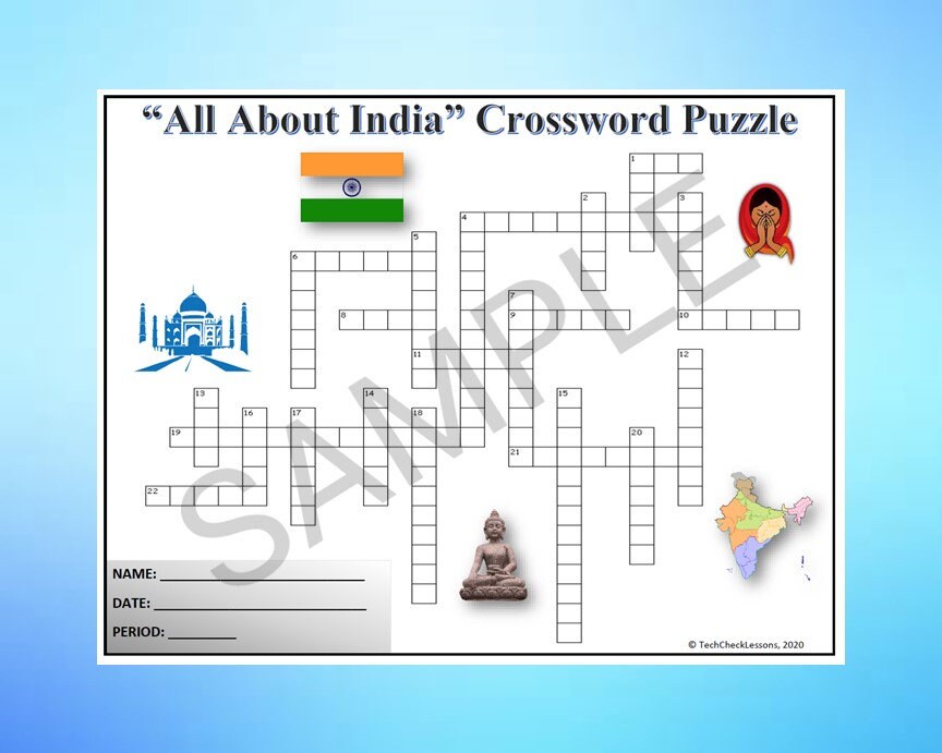 All About India - Crossword Puzzle Worksheet - DIGITAL DOWNLOAD - Etsy