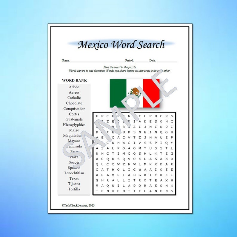 All About Mexico Word Search - DIGITAL DOWNLOAD - Etsy Australia