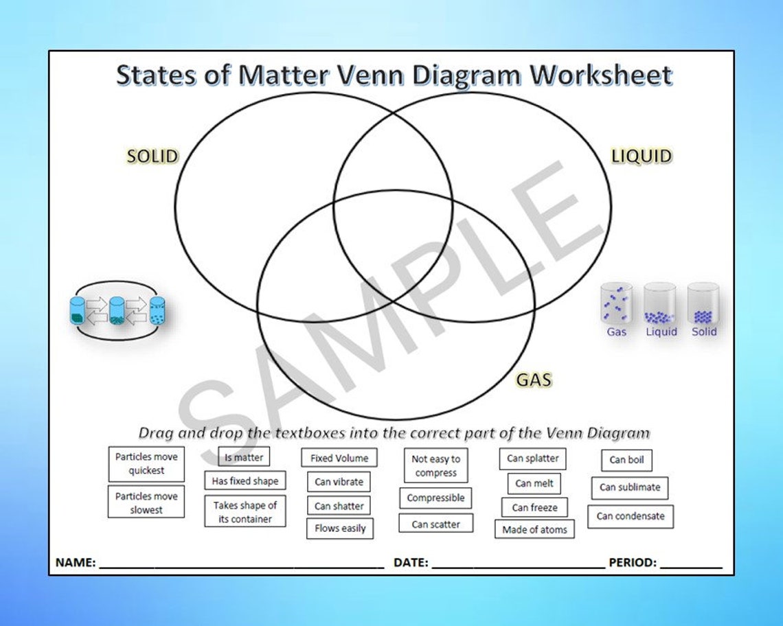 States of Matter Venn Diagram Worksheet - Science Editable DIGITAL ...