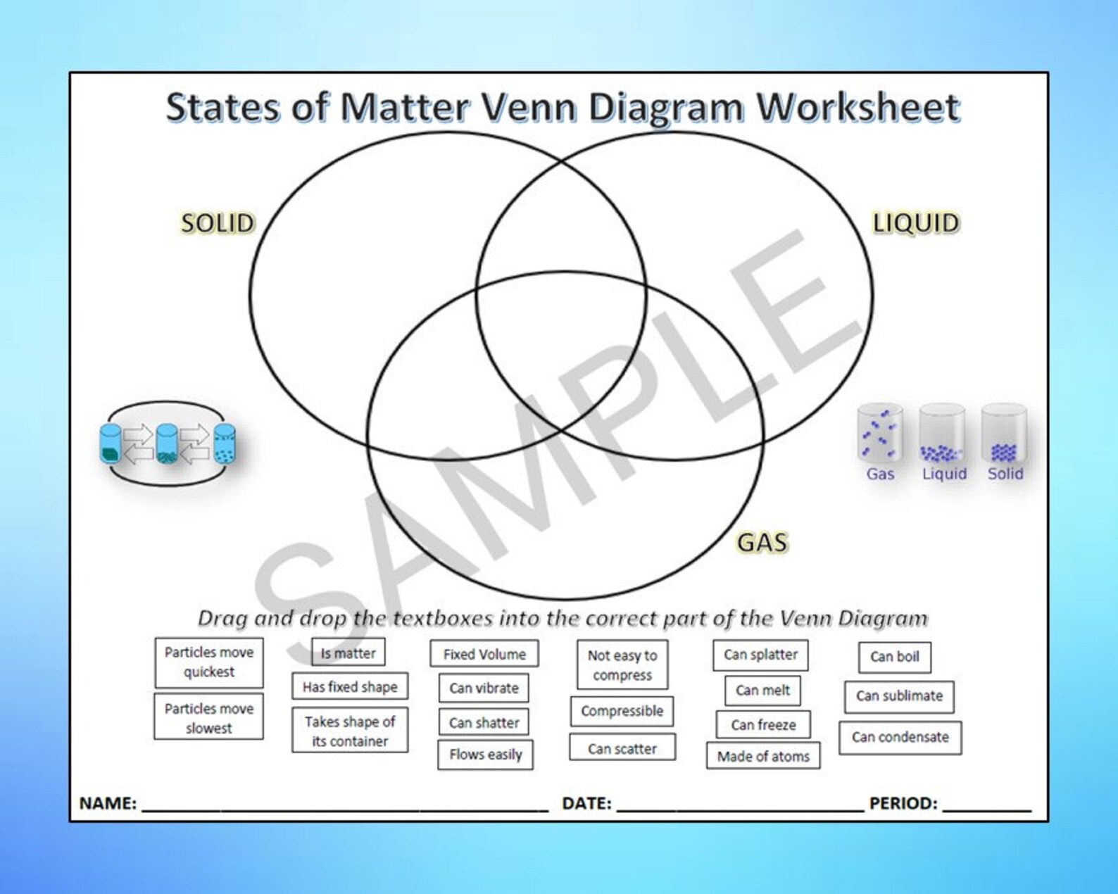 States of Matter Venn Diagram Worksheet - Science Editable DIGITAL ...