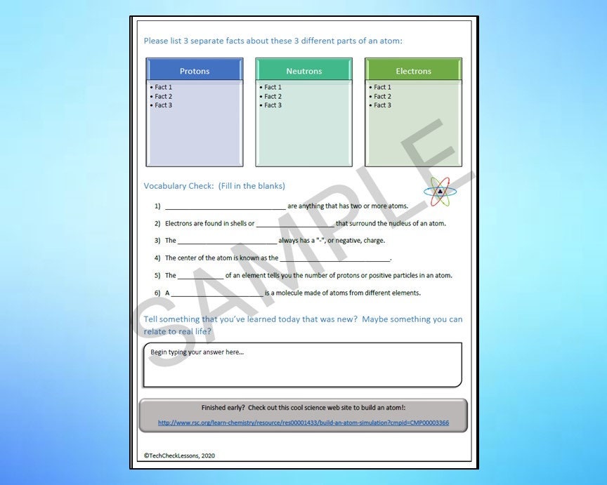 Atoms Webquest - Chemistry Science Internet Activity - Editable DIGITAL ...