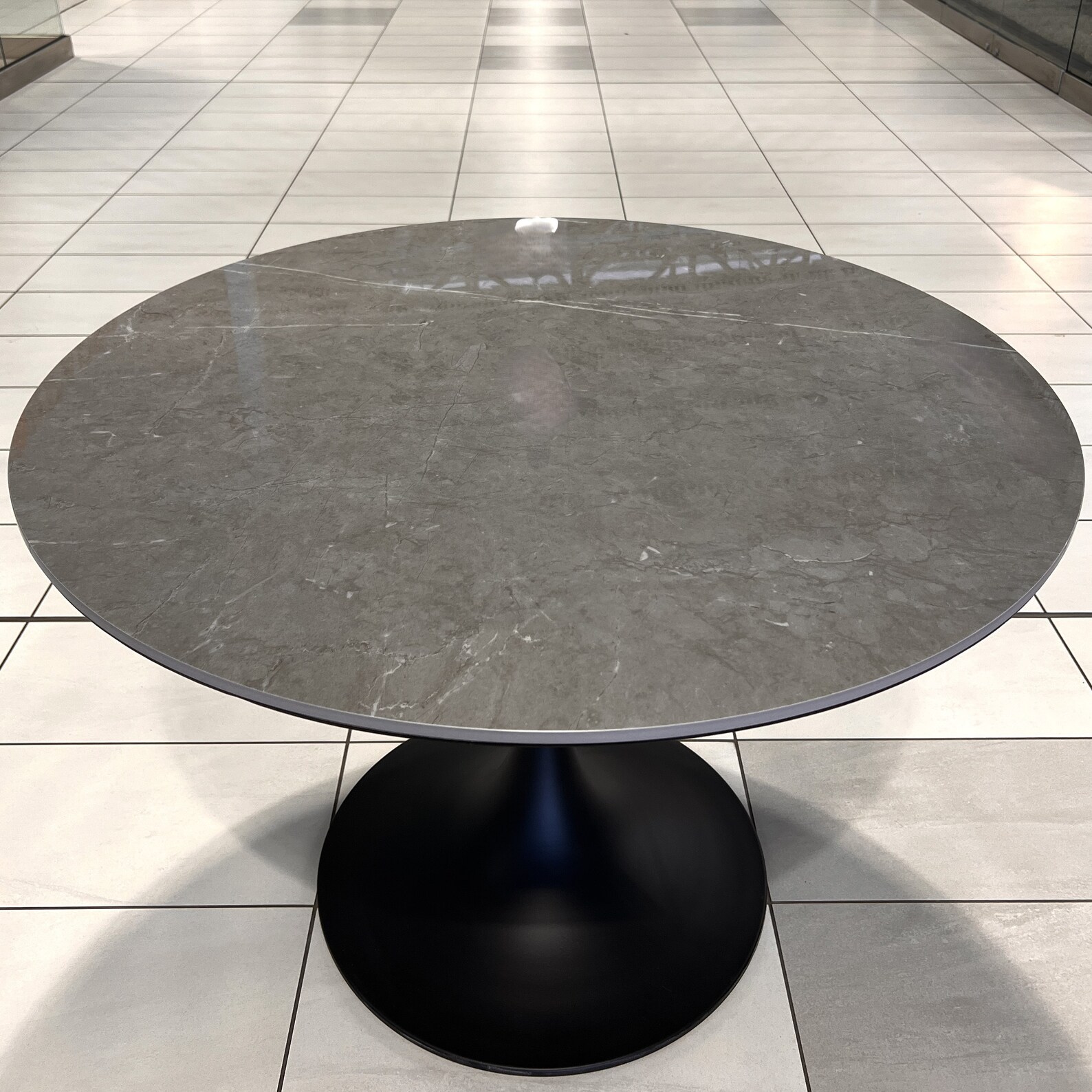Round Dining Table - Calacatta Grey Stone Tabletop & Tulip Shape Metal ...