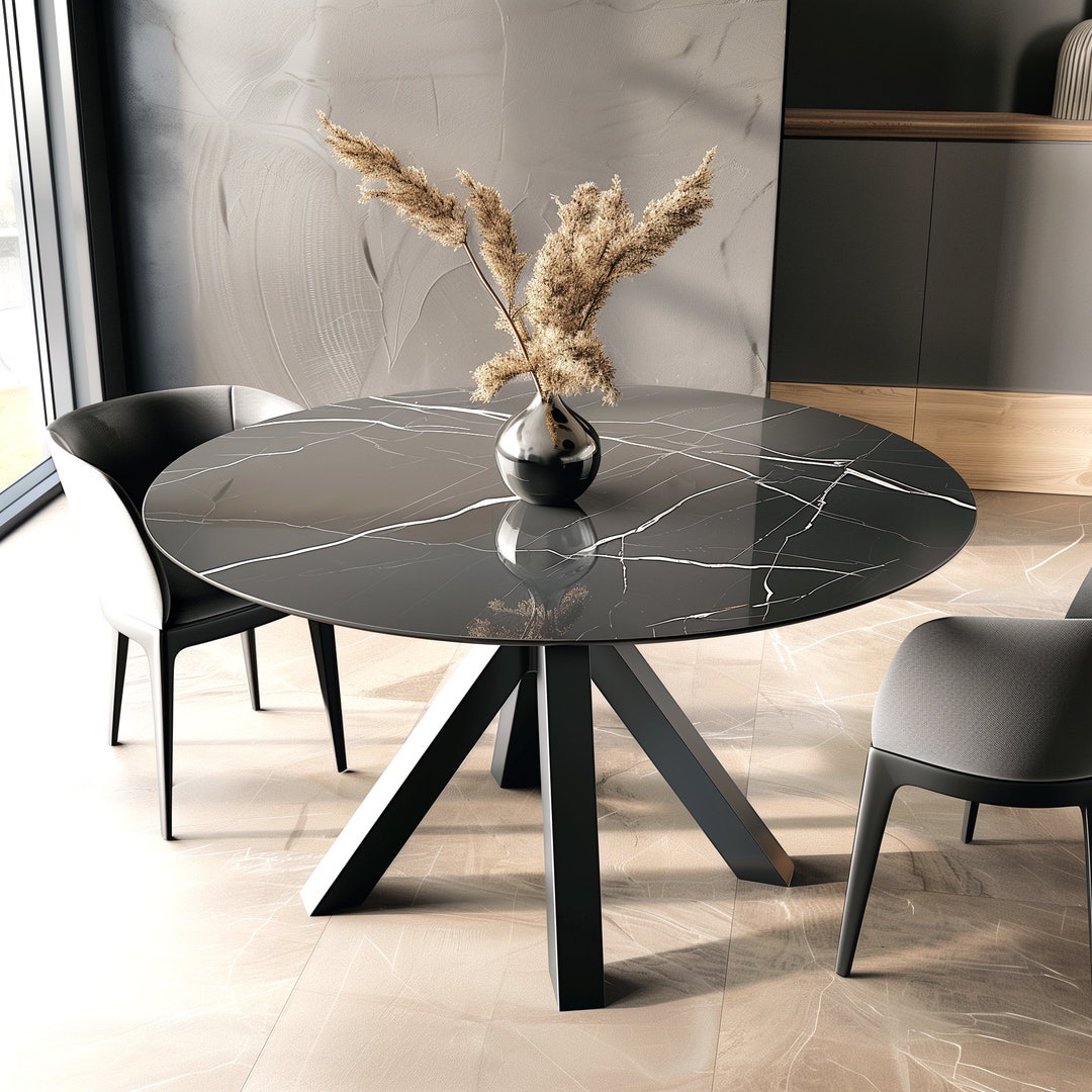 Round Stone Tabletop - Glossy Black - Etsy