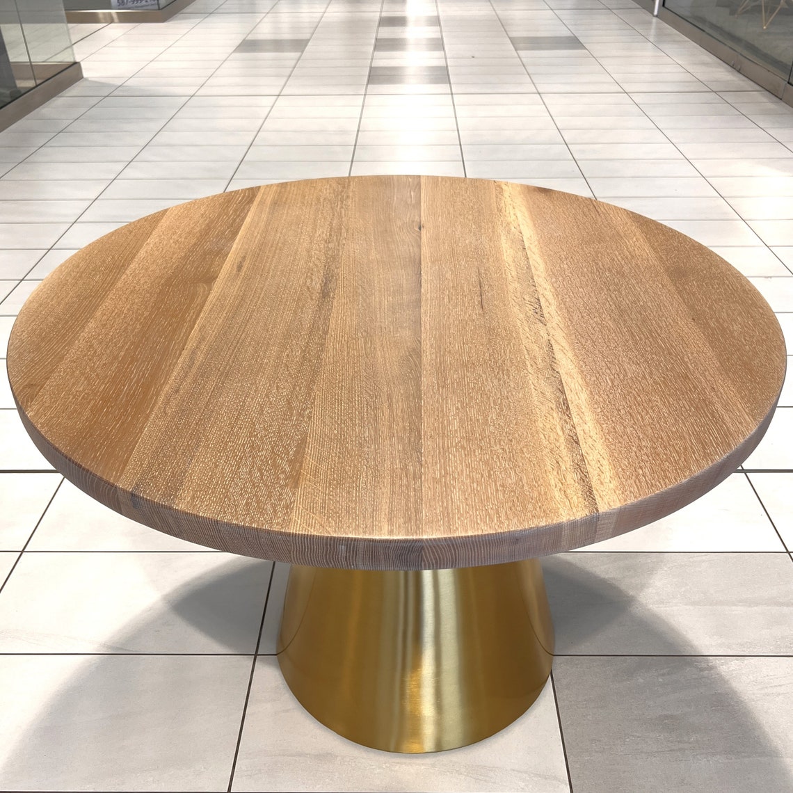Custom Made Round Dining Table - Black Walnut Tabletop & Brass Color Metal Base - Etsy