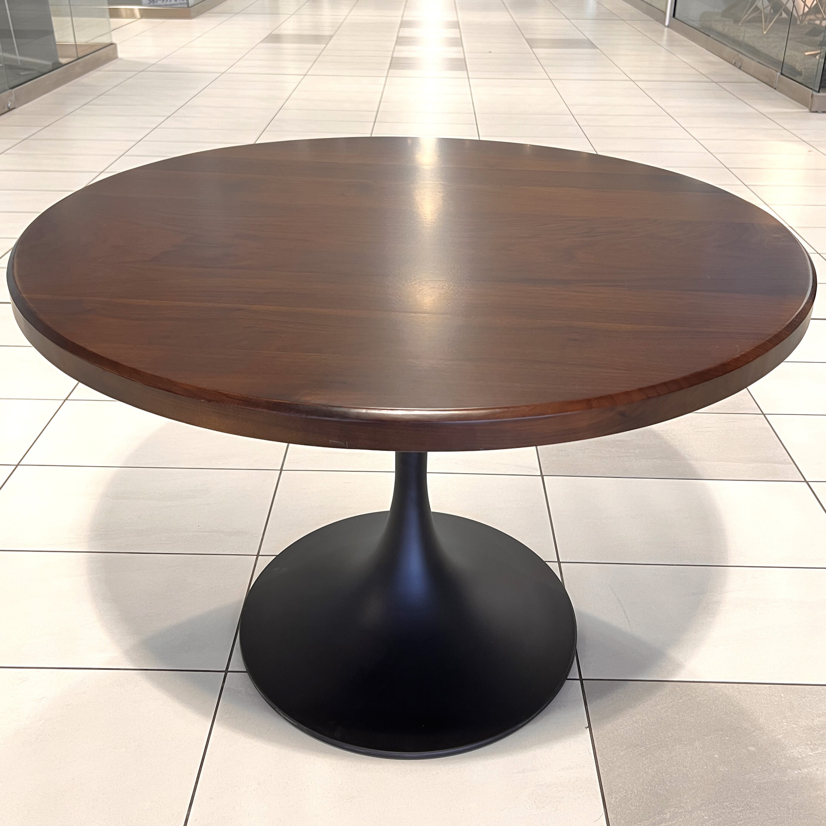 Custom Made Round Dining Table - Black Walnut Tabletop & Tulip Shape Metal Base - Etsy