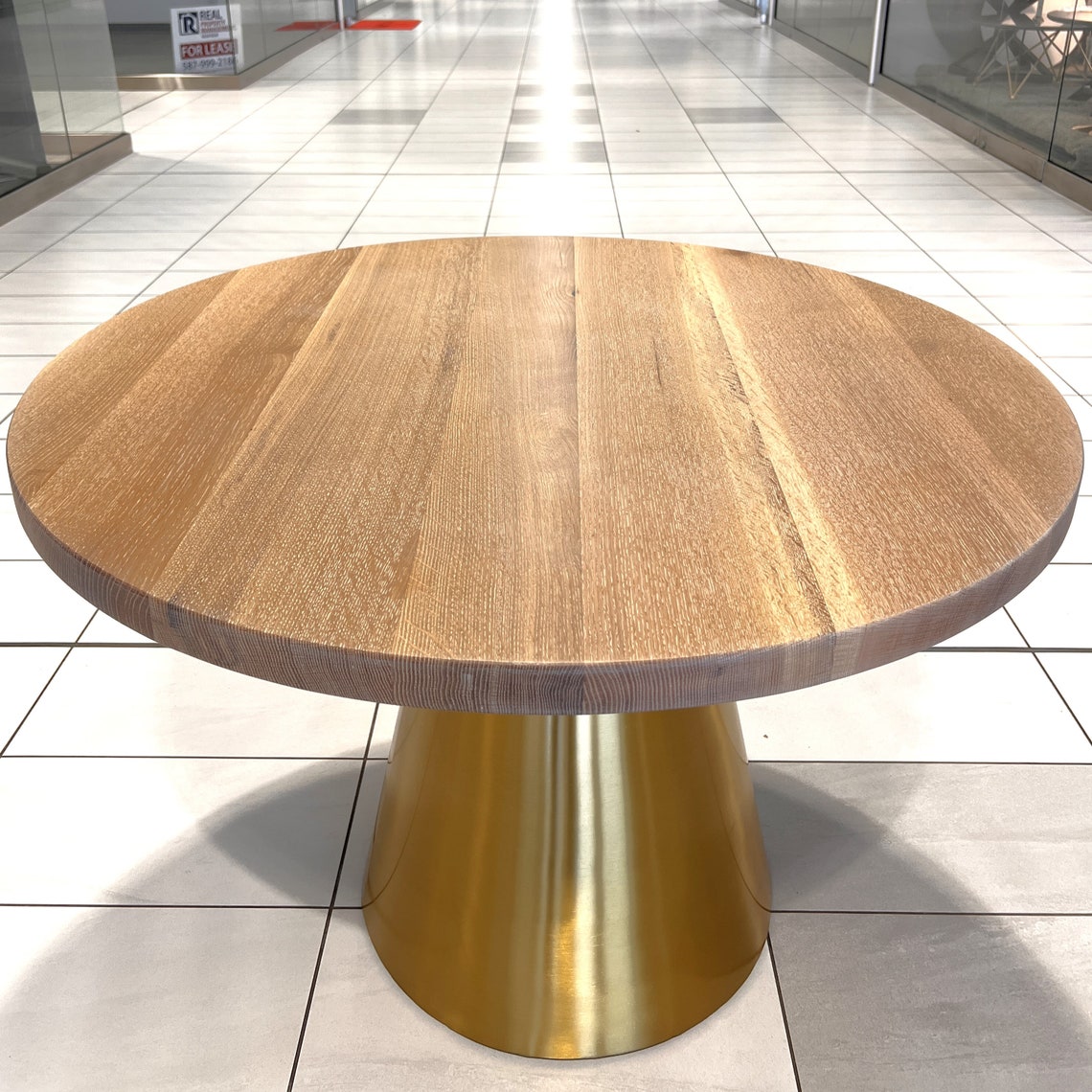 Custom Made Round Dining Table - Black Walnut Tabletop & Brass Color Metal Base - Etsy