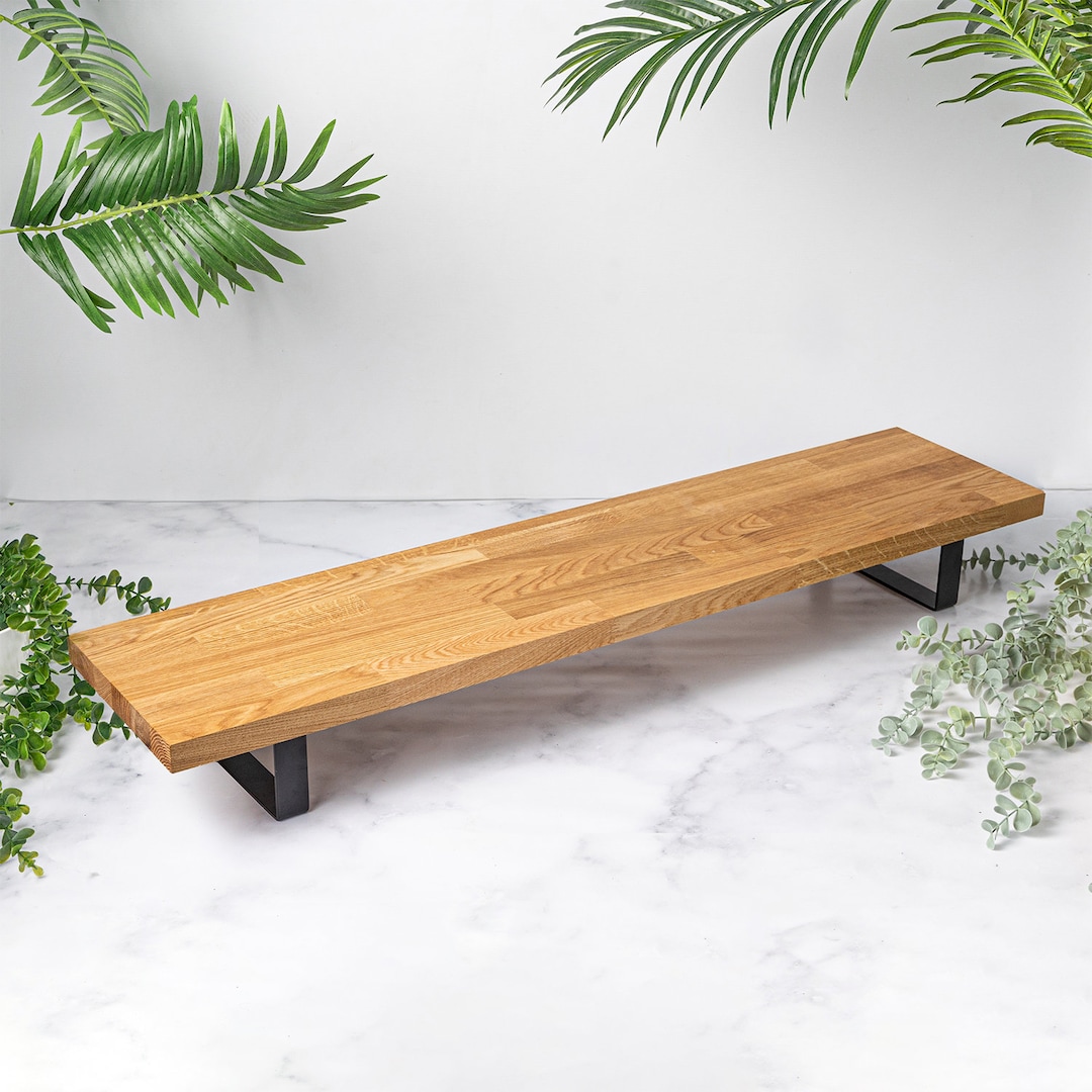 Solid Oak Wooden Monitor Riser Stand With Black Metal Legs | Custom ...