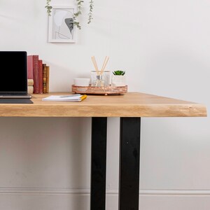 Solid Oak Live Edge Office Desk & Industrial Square Metal Legs | Premium European Full Stave ...