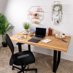 Solid Oak Live Edge Office Desk & Industrial Square Metal Legs | Premium European Full Stave ...
