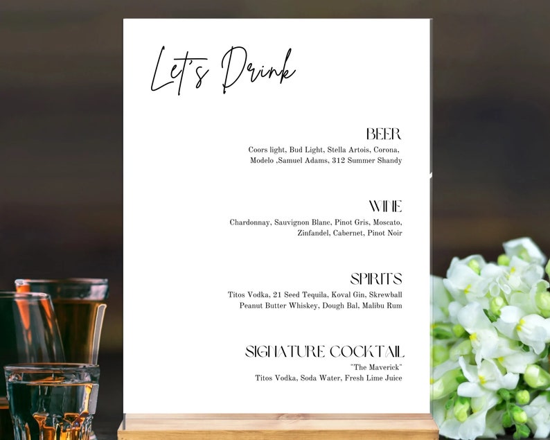 Minimalist Wedding Bar Sign Template, Modern Wedding Bar Menu Template ...