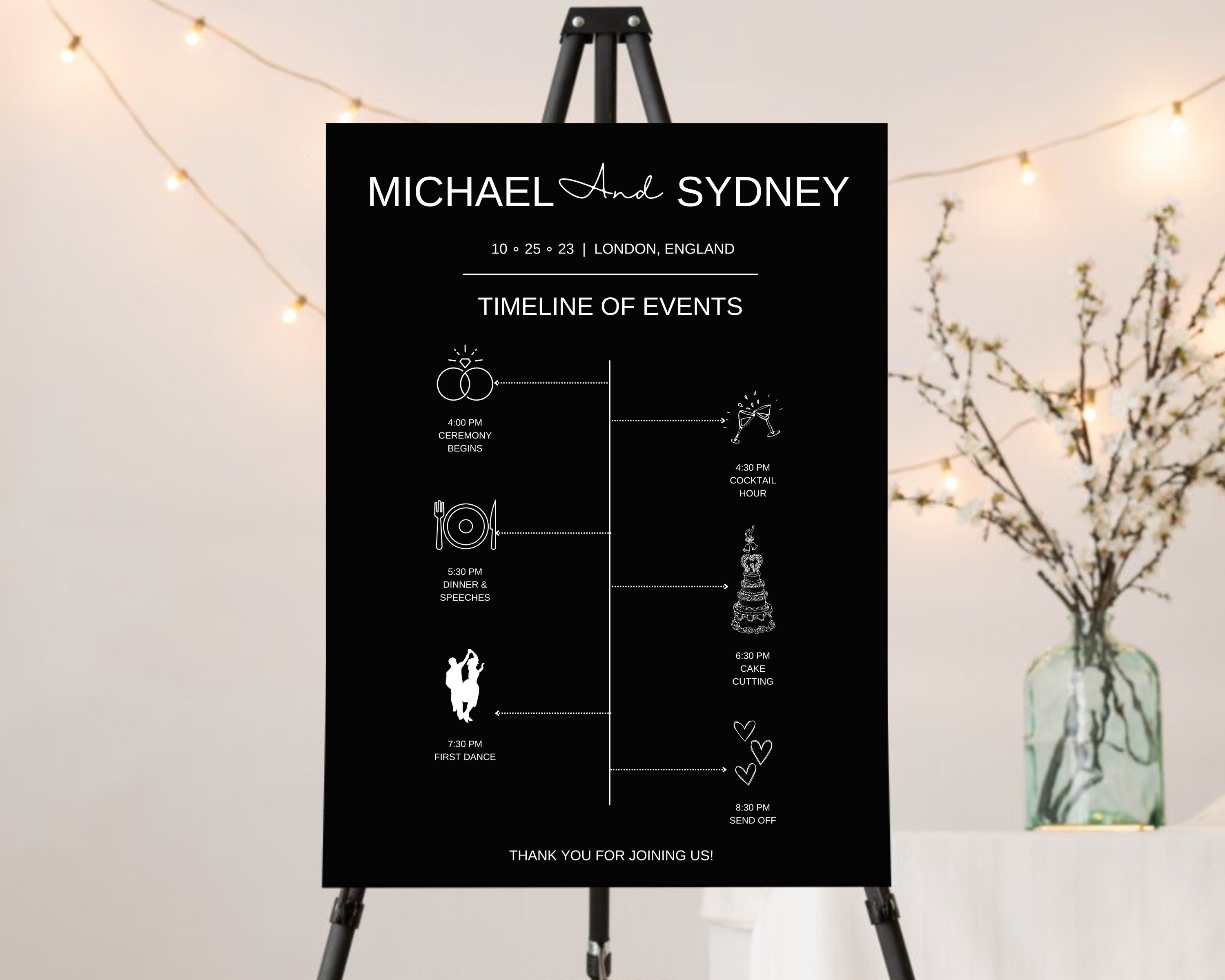 Minimalist Wedding Timeline Sign Template, Modern, Minimalist Order of ...
