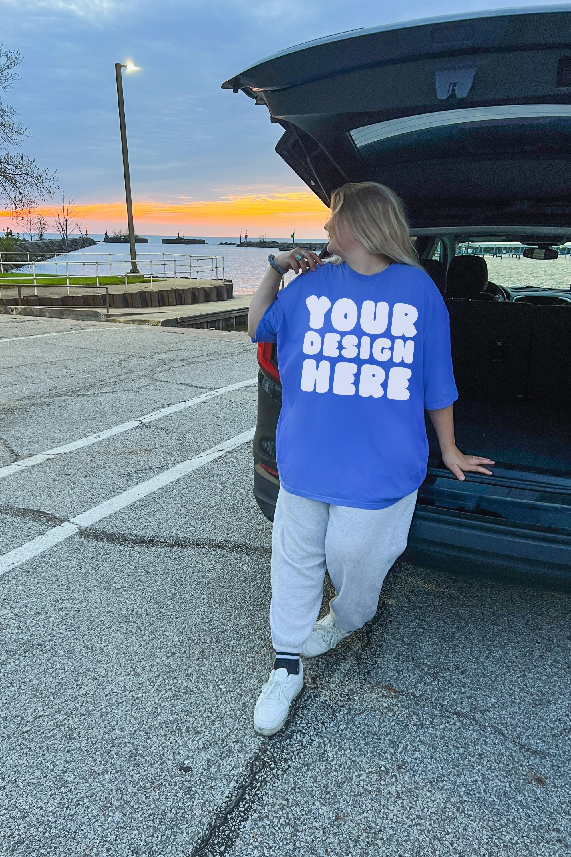 Flo Blue Comfort Colors C1717 Mockup Oversized Aesthetic T-shirt Mockup ...