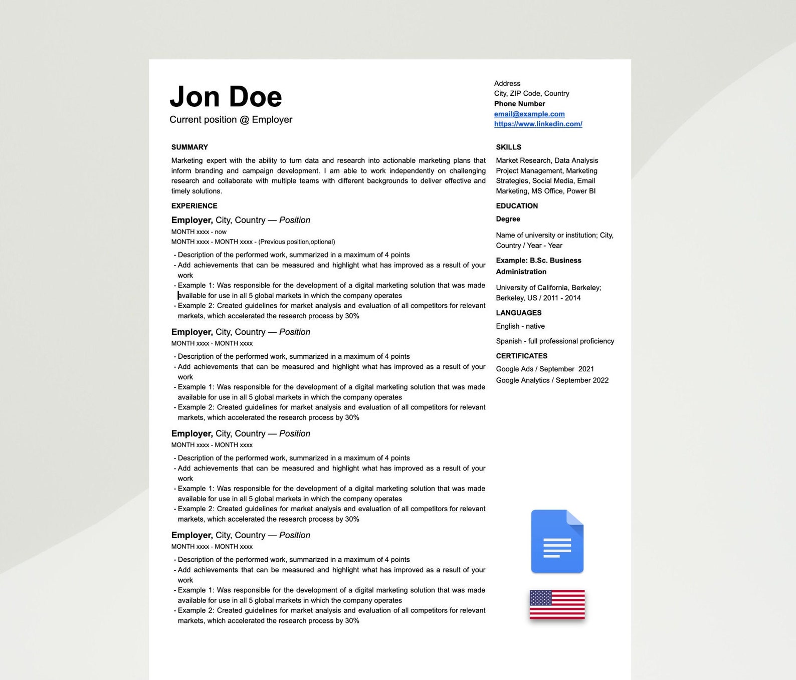 Resume Template, CV Template, Clean Resume, Simple Resume, Basic Resume ...