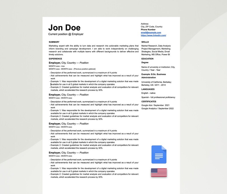 Resume Template, CV Template, Clean Resume, Simple Resume, Basic Resume ...