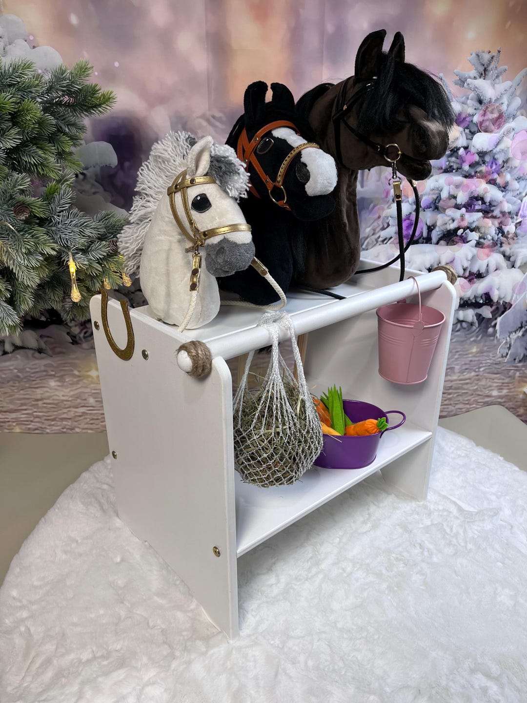 Hobby Horse Stall Stable Fo 1-3 Horses, White Wooden Handmade Organizer ...