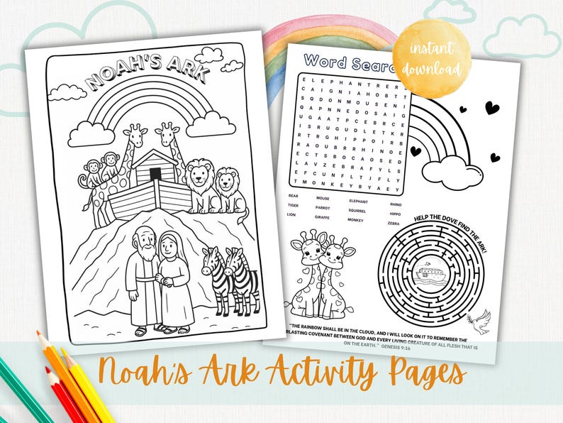 Noah's Ark Bible Story Coloring Activity Pages - Etsy