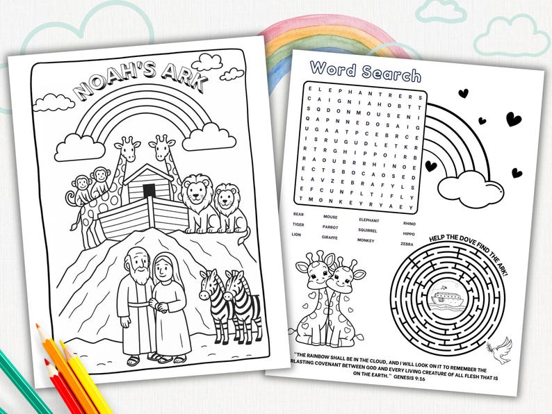Noah's Ark Bible Story Coloring Activity Pages - Etsy