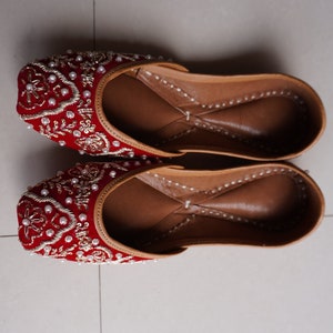 Red Leather Mojari Shoes: Embroidered Punjabi Jutti, Indian Wedding ...