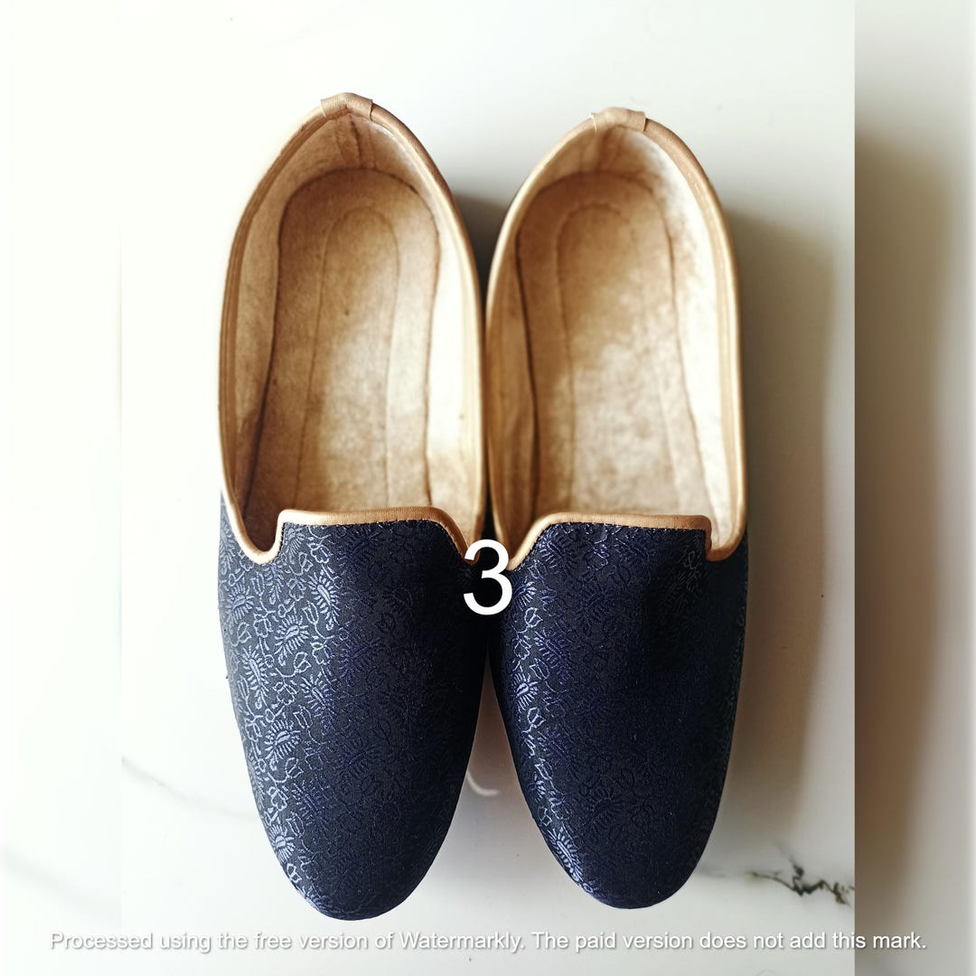 Navy Blue Brocade Mojari Shoes for Men, Handmade Indian Jutti Loafers ...