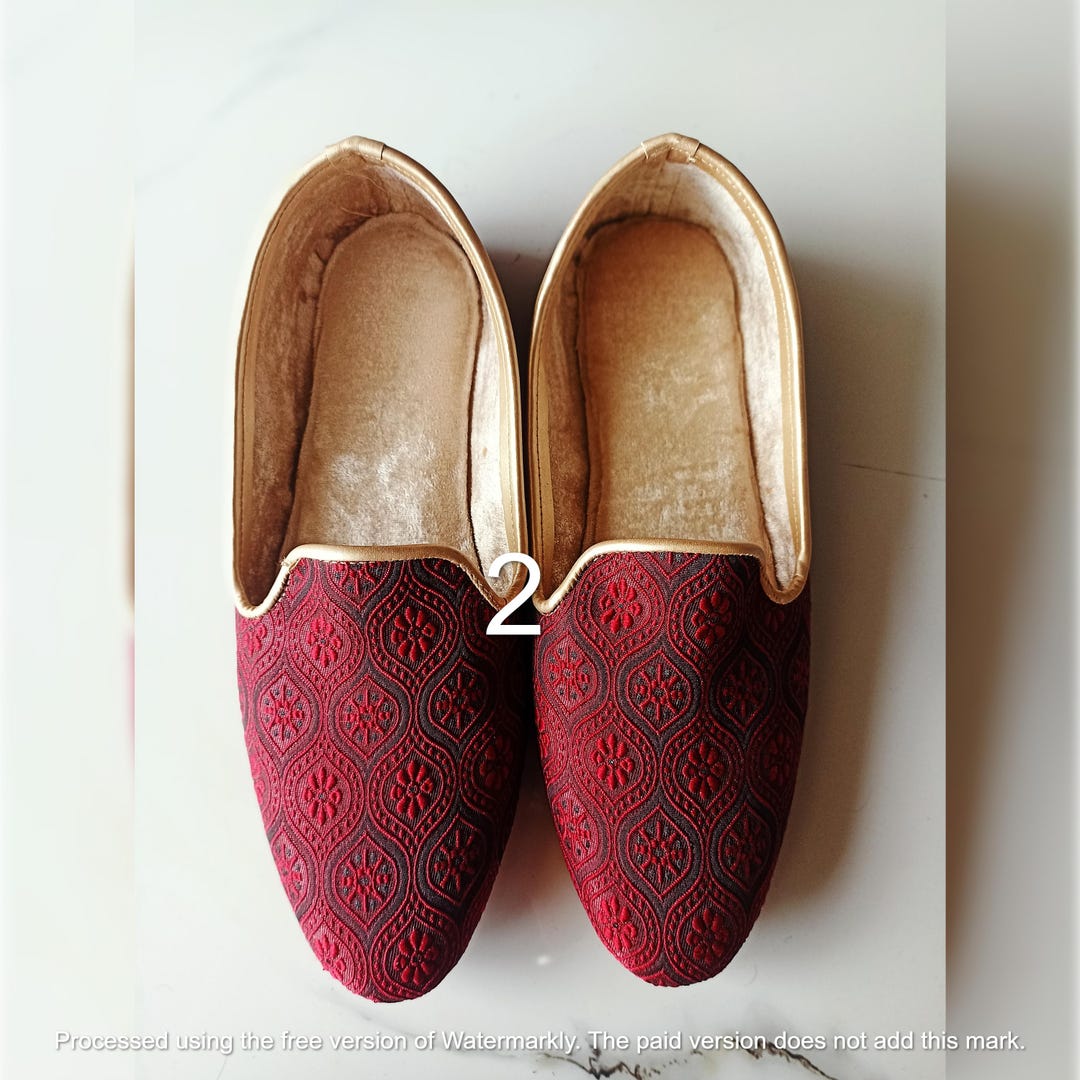 Maroon Embroidered Mojari Shoes for Men, Handmade Indian Jutti Loafers ...