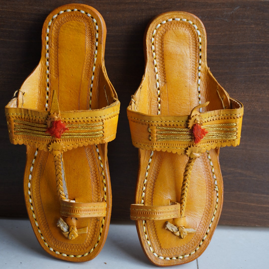 Boho Bliss: Handmade Tan Colour Leather Kolhapuri Sandals for Women ...